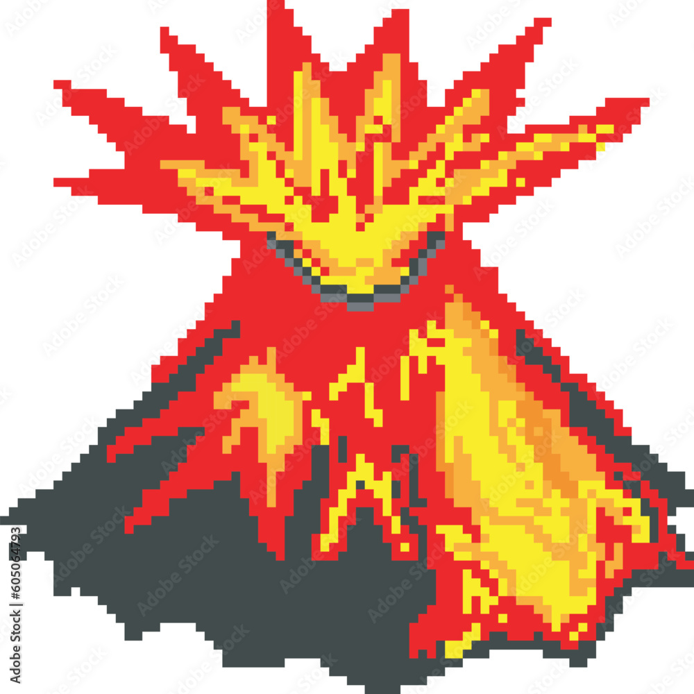 Pixel art with volcano mountain. Stock Vector | Adobe Stock