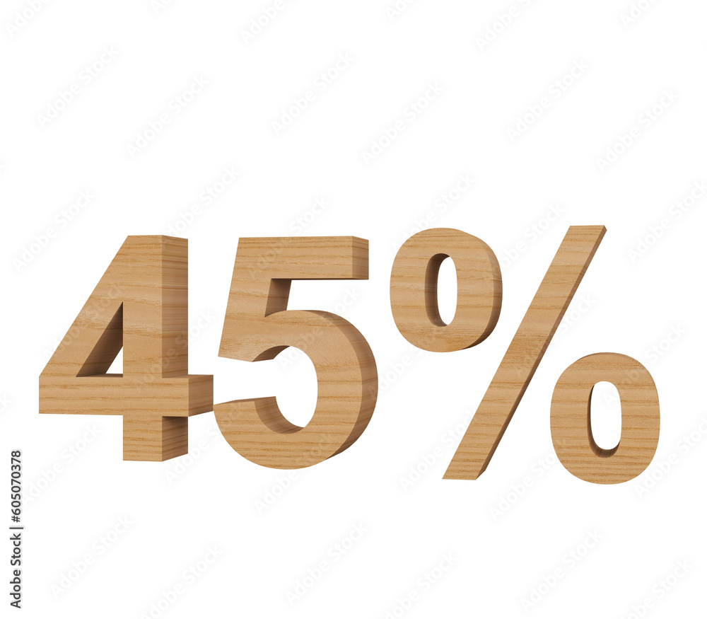 3d font numbers 45% made of wood Stock Illustration | Adobe Stock