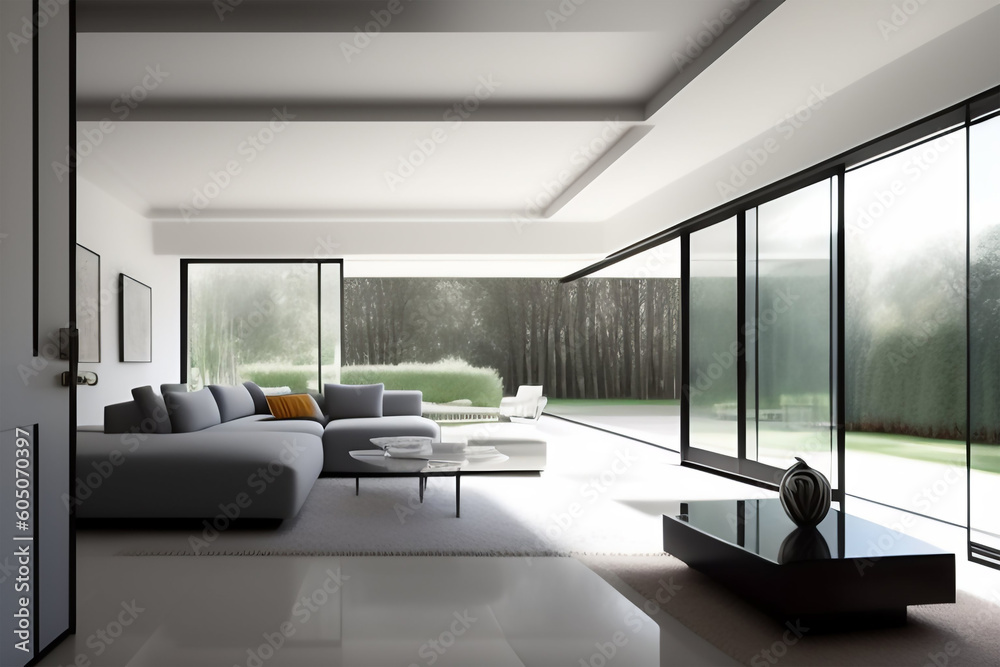 Sala de Estar Lujoso con Muebles de Diseño, Techos Altos y Elegantes ...