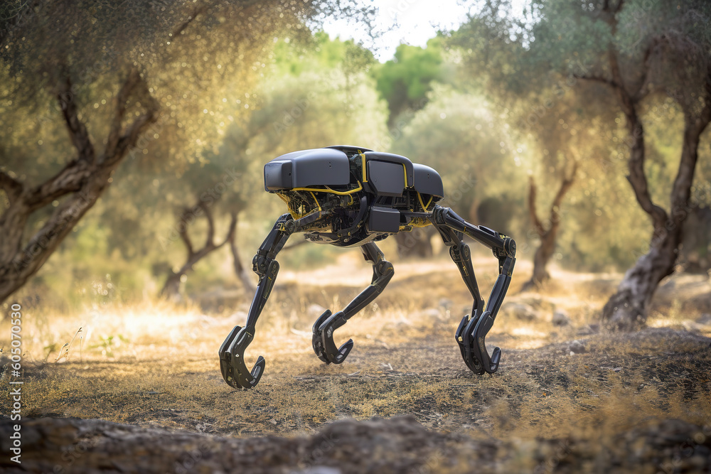 A quadruped biomechanical robot also known as robot dog with a camera ...