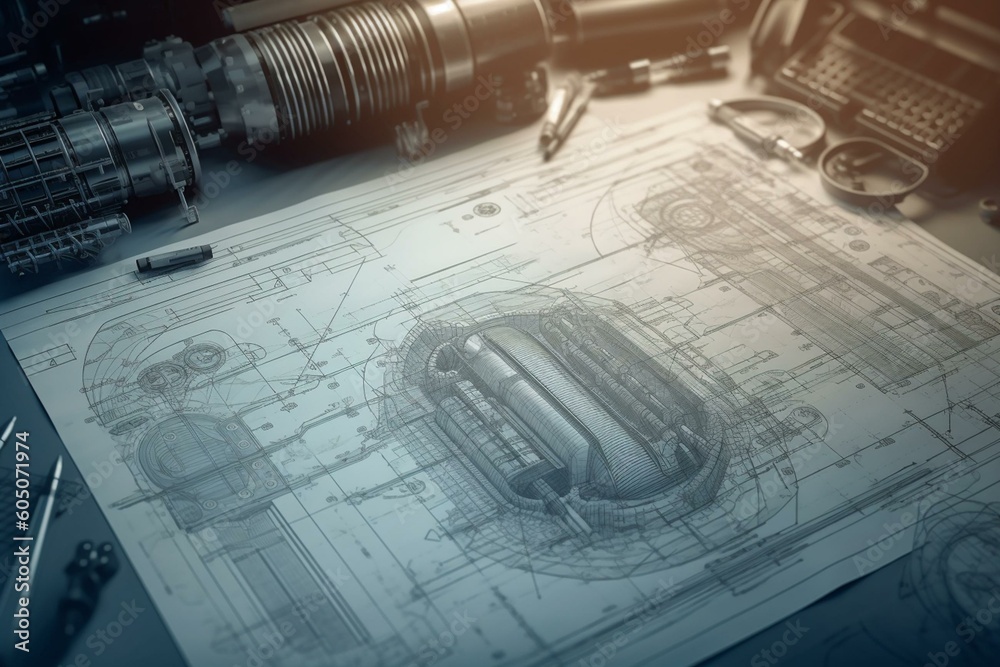 Vector illustration of engineering industrial background with technical ...