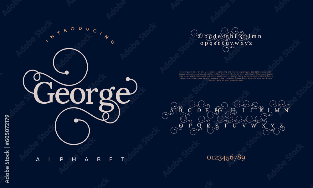 Vetor de George elegant alphabet letters font and number. Classic ...