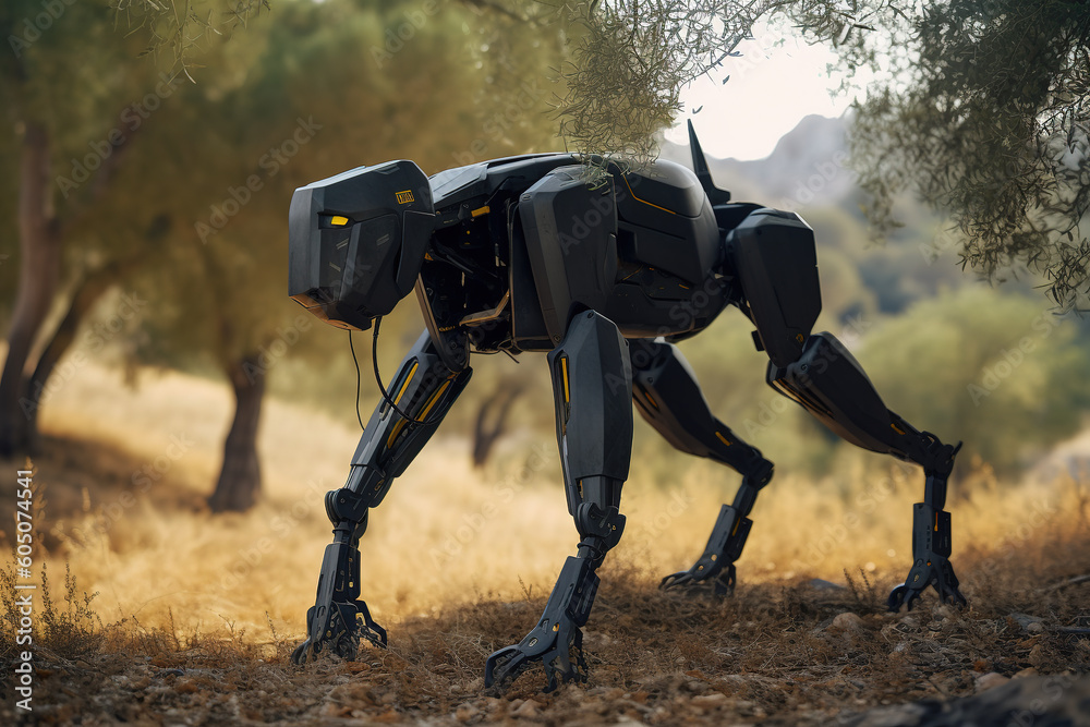 A quadruped biomechanical robot also known as robot dog with a camera ...