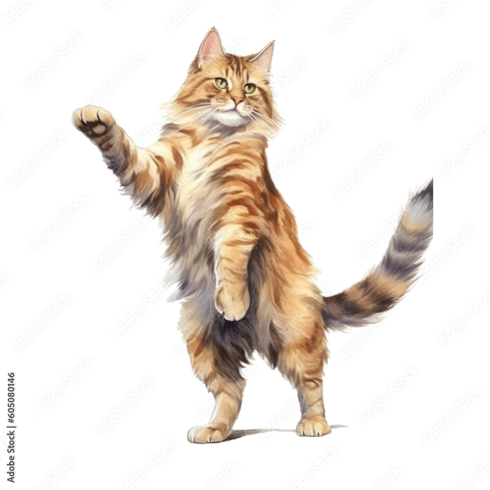 Watercolor Painting Of Maine Coon Cat Isolated Transparent Background
