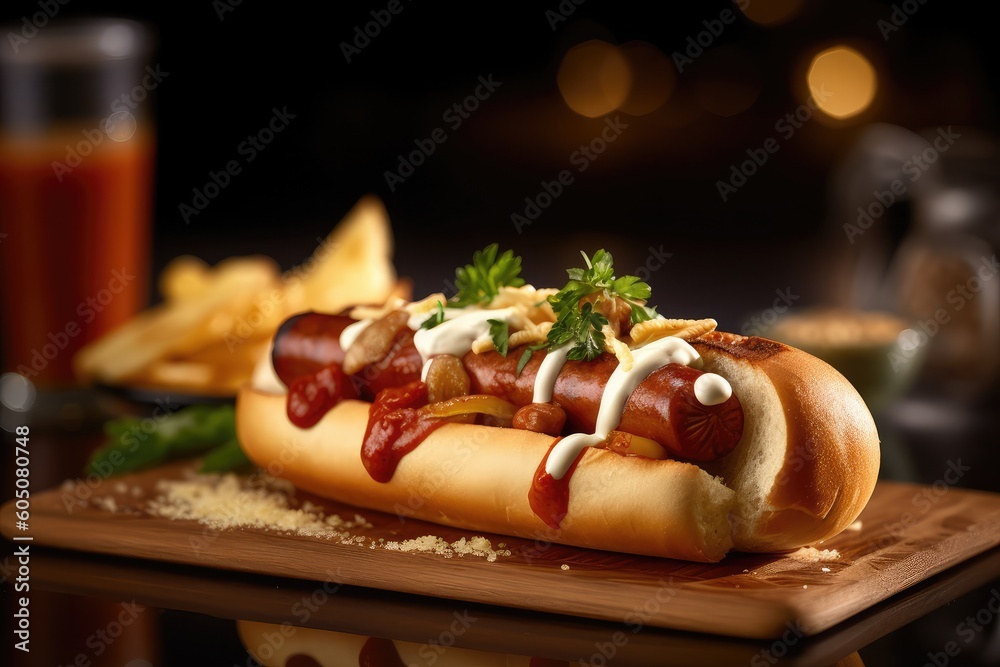 Curry wurst Hot Dog in a close-up shot, macro shot - made with ...