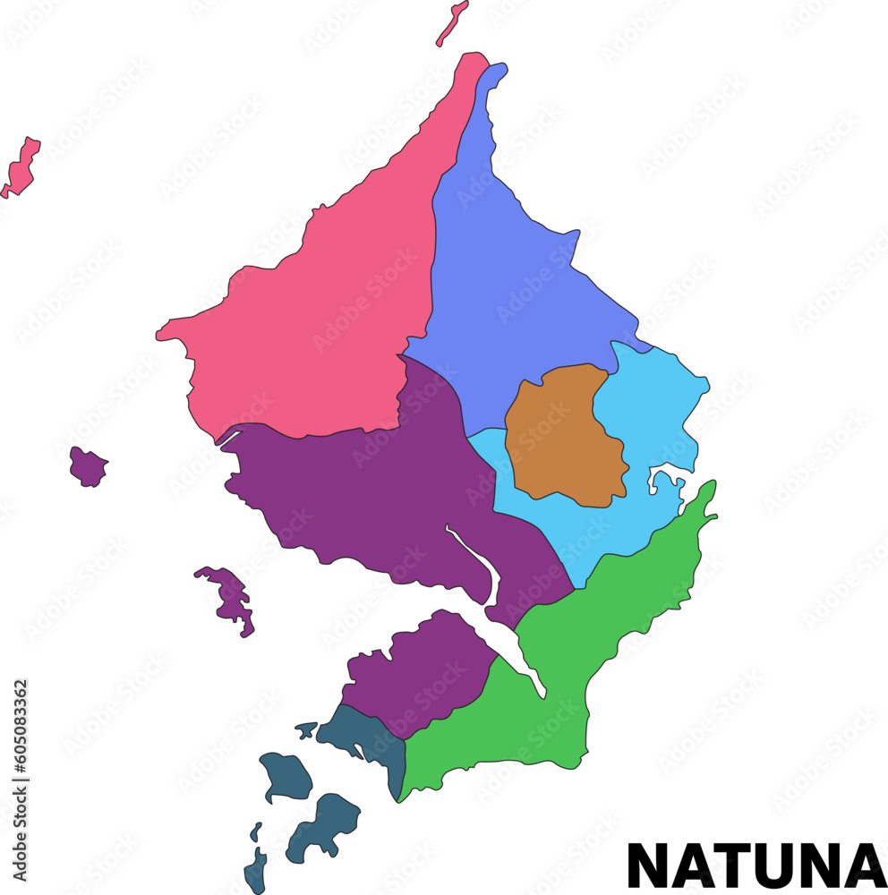 The Vector Map of Natuna Regency Based on Subdistricts with different ...