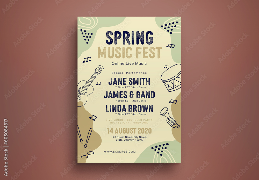 Boho Spring Music Festival Flyer Layout Stock Template | Adobe Stock