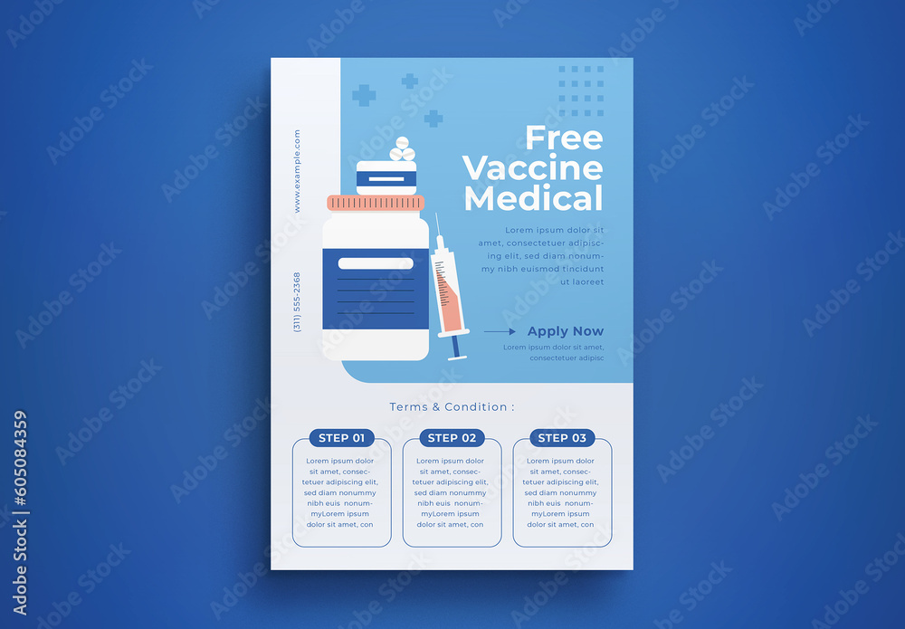 Blue Flat Design Vaccine Medical Flyer Layout Stock Template | Adobe Stock