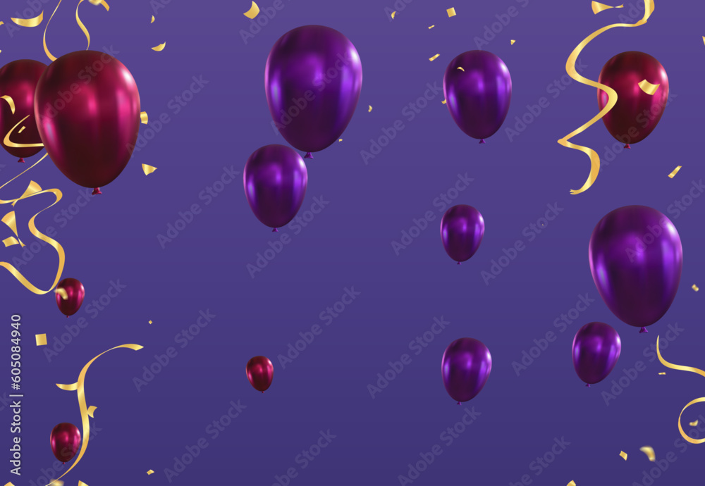 Happy Birthday background with balloons and confetti. Vector ...