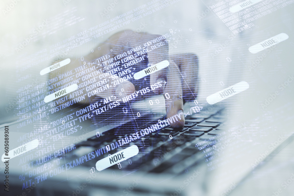 Multi exposure of abstract creative coding sketch with world map and ...