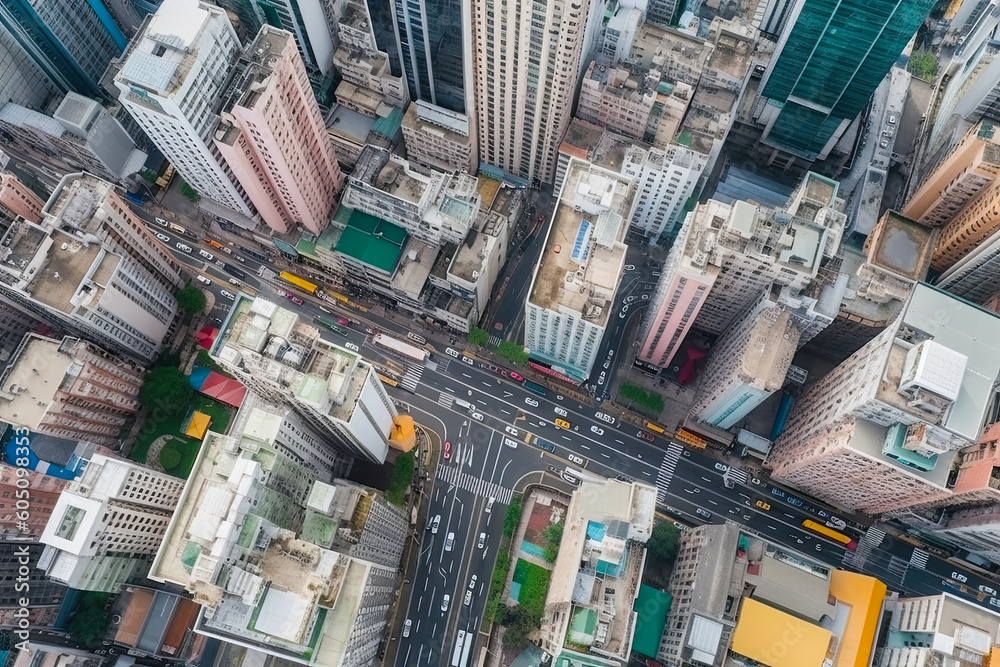 Top view aerial photo from flying drone of a Global City with ...