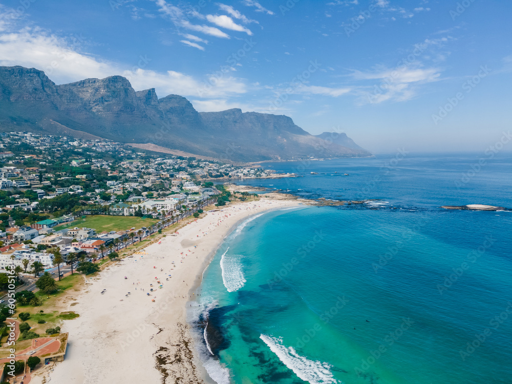 Camps Bay Cape Town , Camps Bay beach drone aerial view during summer ...