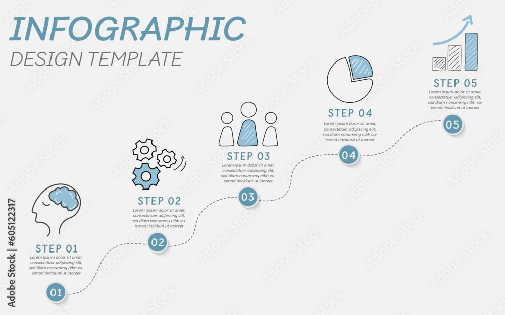 Infographic doodle design template. Hand drawn Timeline concept with 5 ...