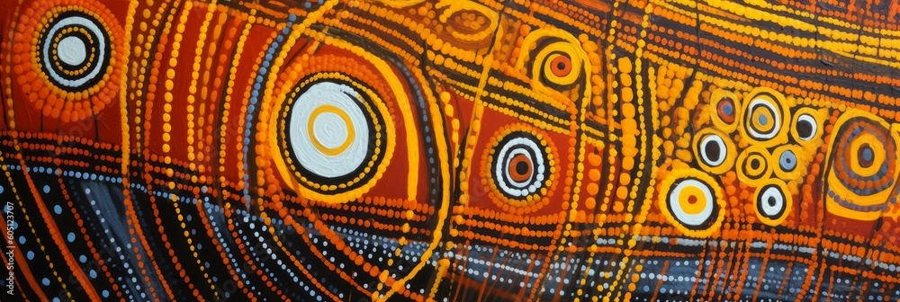 Abstract theme of Australian Indigenous Aboriginal art. Represent style and dot painting ...