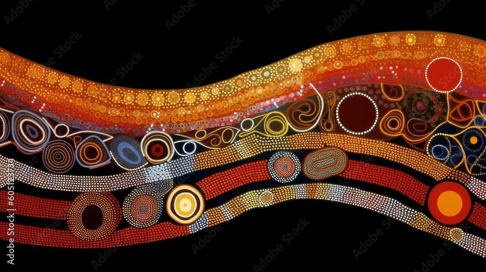 Abstract theme of Australian Indigenous Aboriginal art. Represent style and dot painting ...