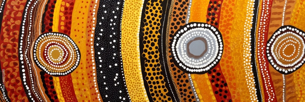 Abstract theme of Australian Indigenous Aboriginal art. Represent style and dot painting ...