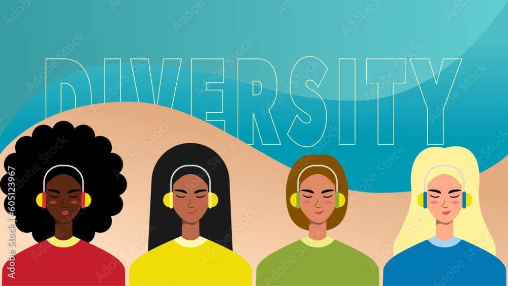 Vektorová grafika „vector illustration of female diverse faces of ...