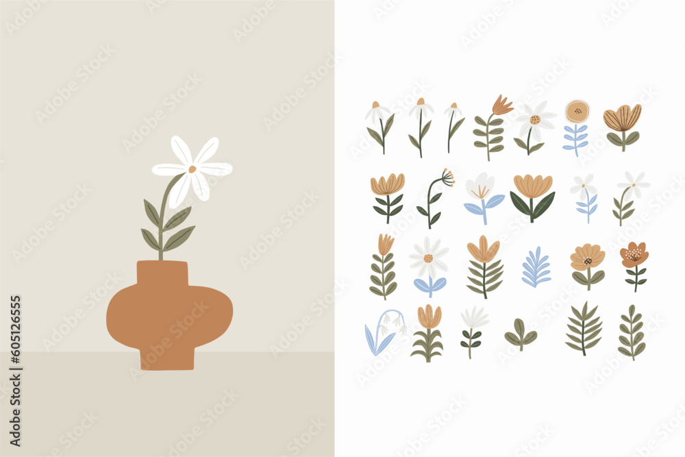 Cute Simple Flowers - flat illustration in modern style. Vector ...
