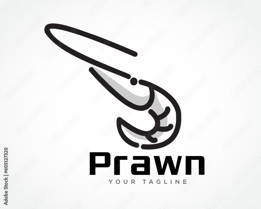 line art jump prawn shrimp sea food logo icon symbol design template ...