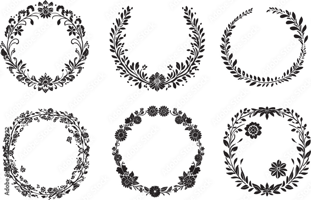 Round Leaves Border Vector Set Stock Vector | Adobe Stock