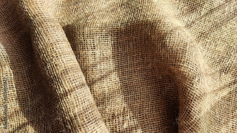 Natural fabric texture, frame and background of burlap. Rough crumpled burlap background ...