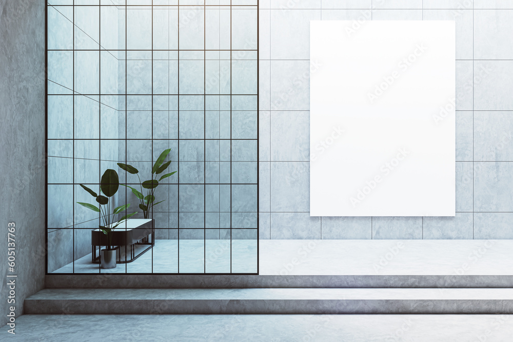 Front view on blank white poster with space for advertising text or ...