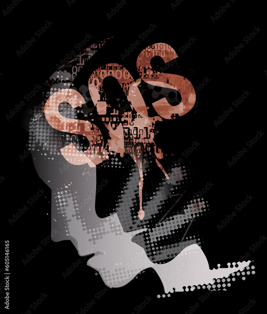 Victim of Violence, war, two men. Human head silhouettes with hand ...
