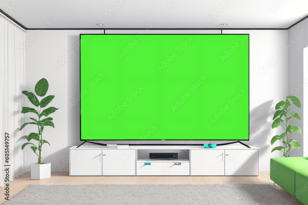 Smart TV with chroma key in modern interior background. On top of that ...
