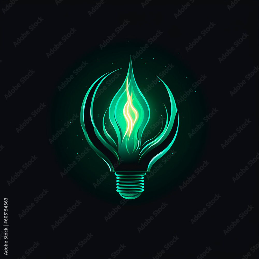 light bulb 2d logo green glow created with Generative Ai technology ...