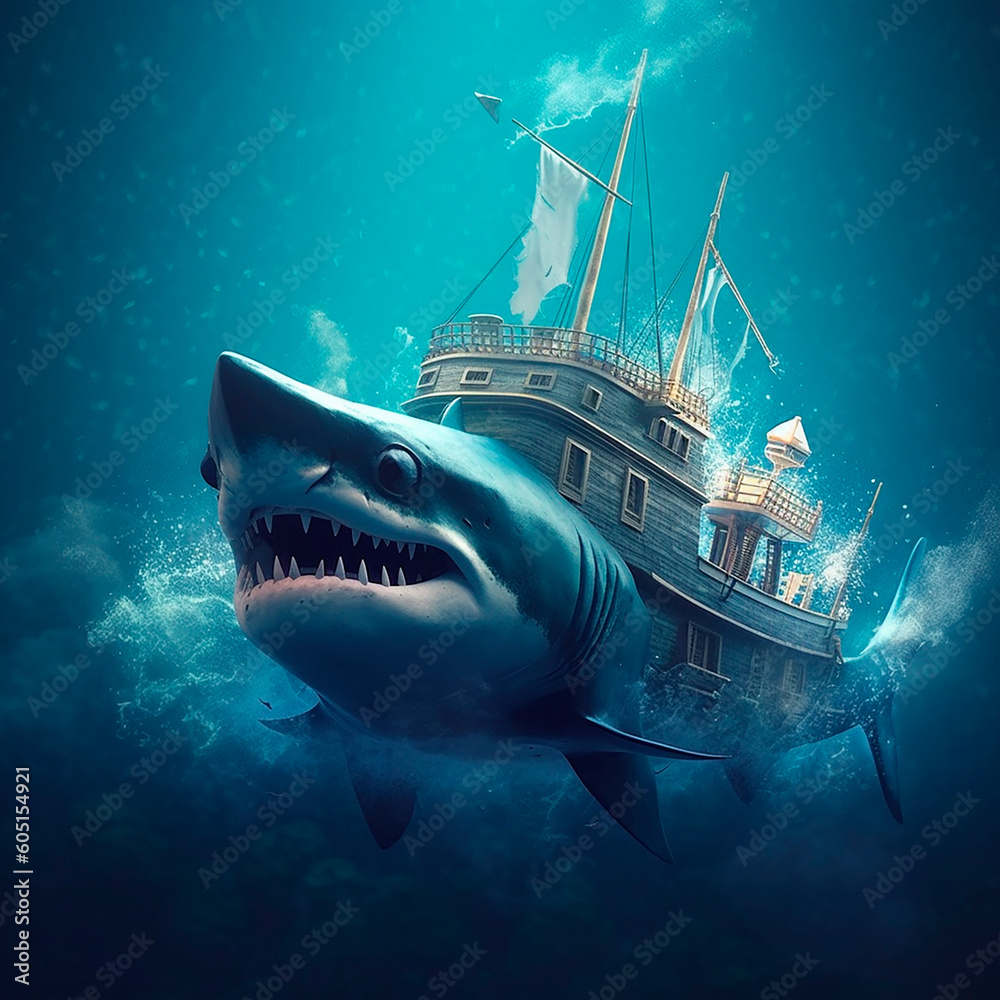a shark underwater with a ship on its back created with Generative Ai ...