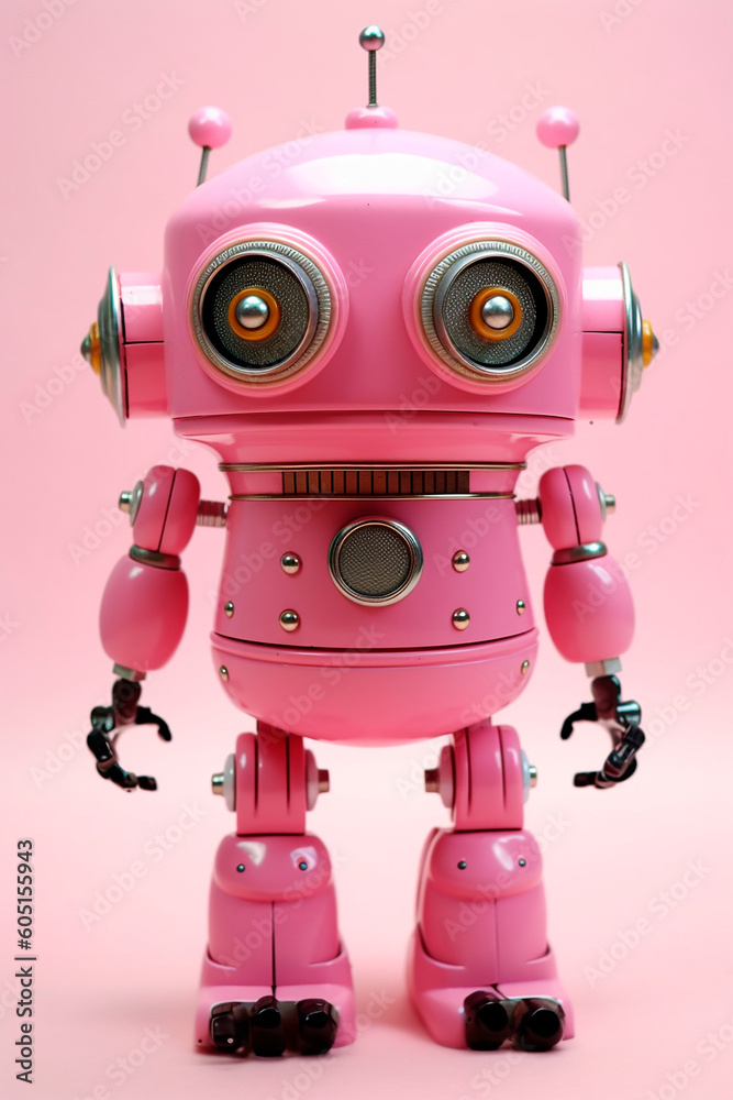 cartoon pink robot in vintage style created with Generative Ai ...
