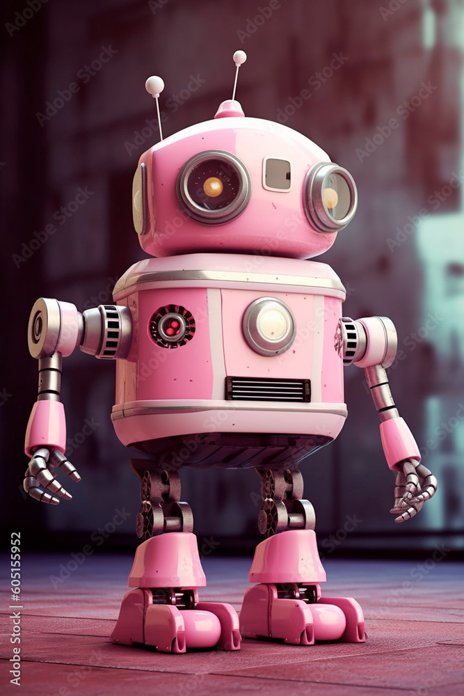 cartoon pink robot in vintage style created with Generative Ai ...