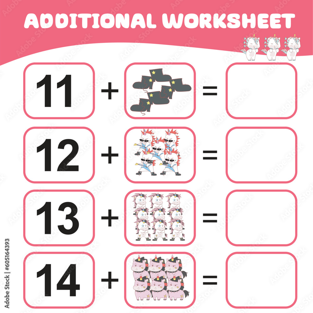 Counting unicorn activity for children. Mathematic worksheet for kids ...