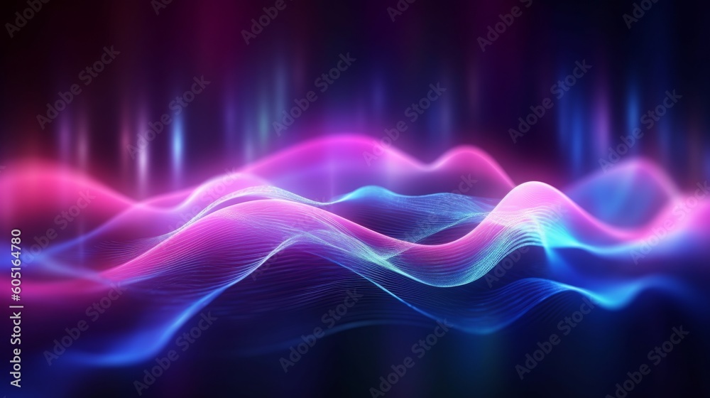 abstract futuristic background with pink blue glowing neon moving high ...