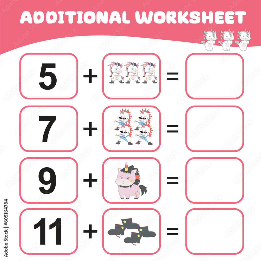 Counting unicorn activity for children. Mathematic worksheet for kids ...