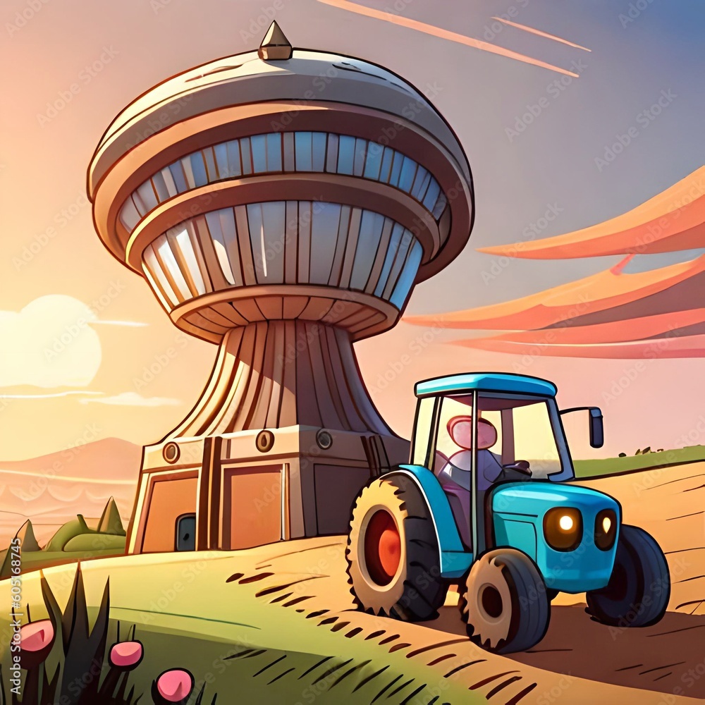 Cartoon Man Driving Tractor