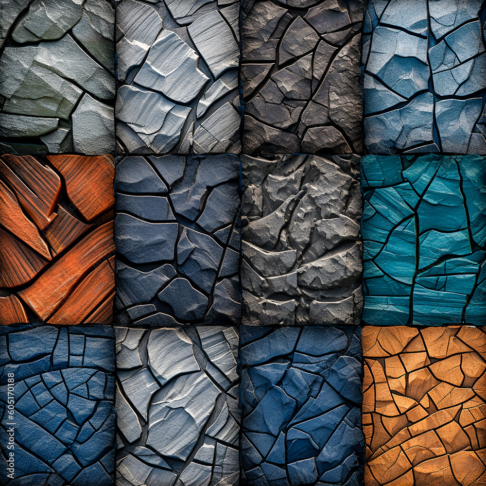 Rock Collection in a Grid. Generative AI. A digital painting of a rock ...