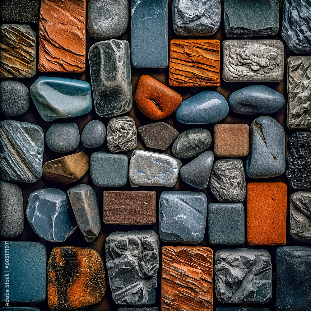 Rock Collection in a Grid. Generative AI. A digital painting of a rock ...