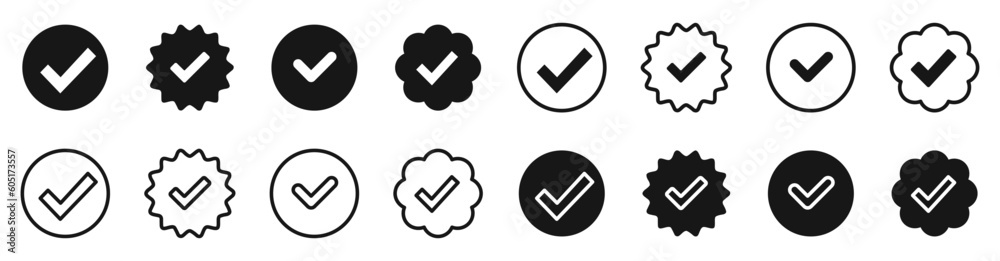 Set of check marks icons. Profile verification icon. Checkmark Facebook ...