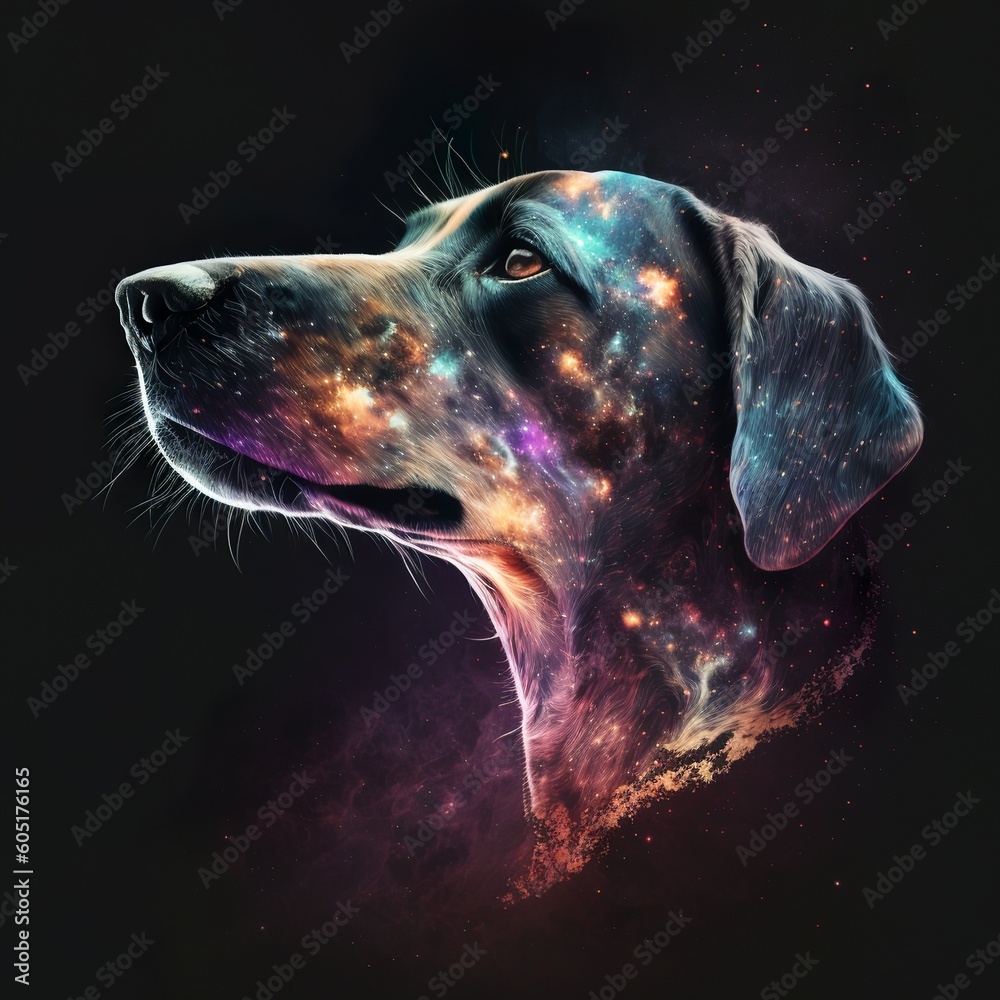 dog head depicted with a galaxy background Stock Illustration | Adobe Stock