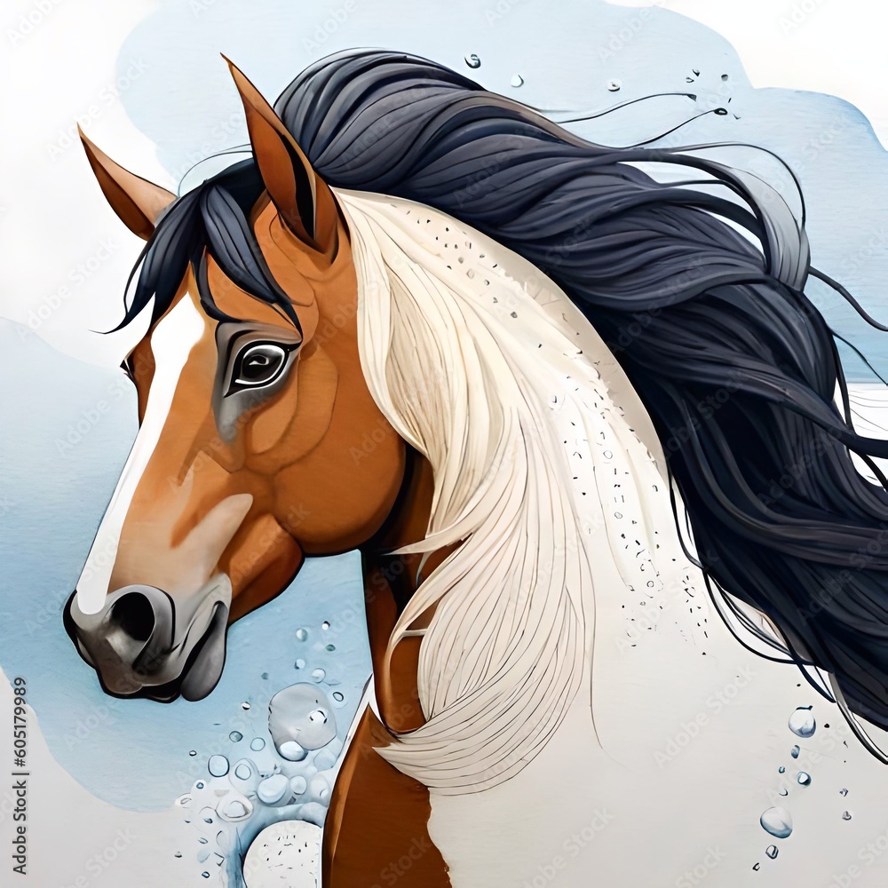 Horse portrait with long mane and mane, vector illustration (Ai ...