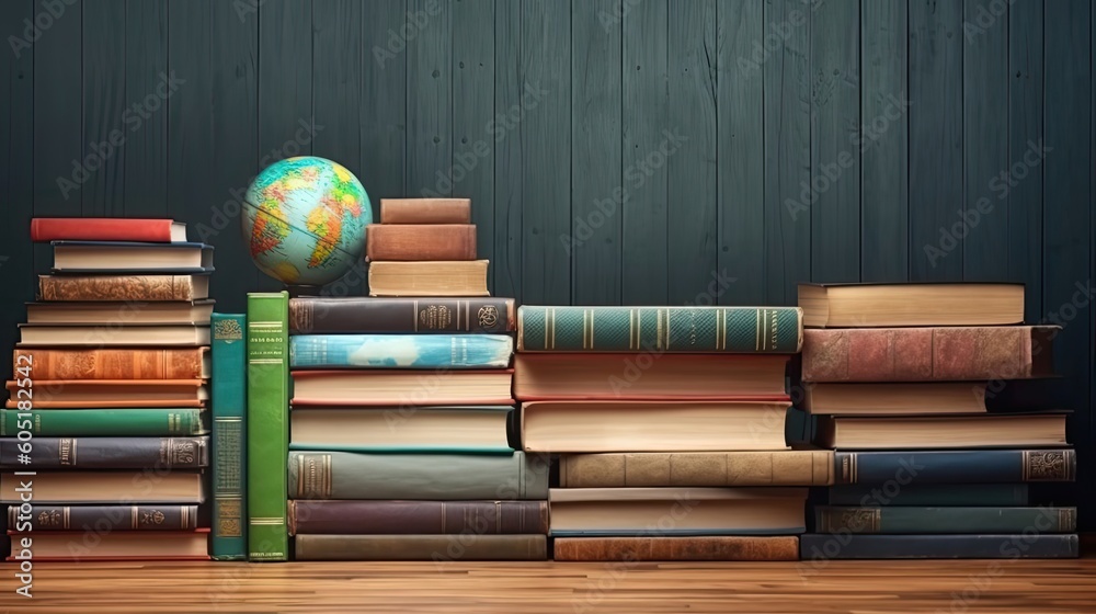 Side View of World book day banner design of a collection of stack of ...