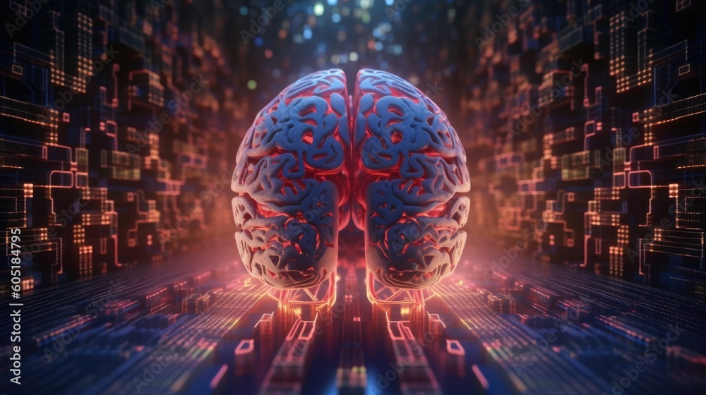 digital render of AI Brain - digital brain exchanging data Stock ...