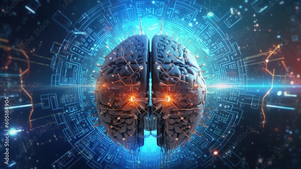 digital render of AI Brain - digital brain exchanging data Stock ...