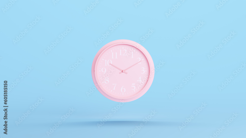 Pink Clock Face Wall Circle Time Number Hour Minute Hand Blue Kitsch ...