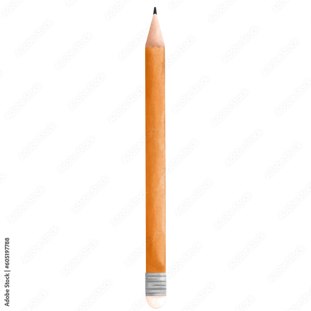 Watercolor orange pencil clipart. Hand drawn cute pencil illustration ...