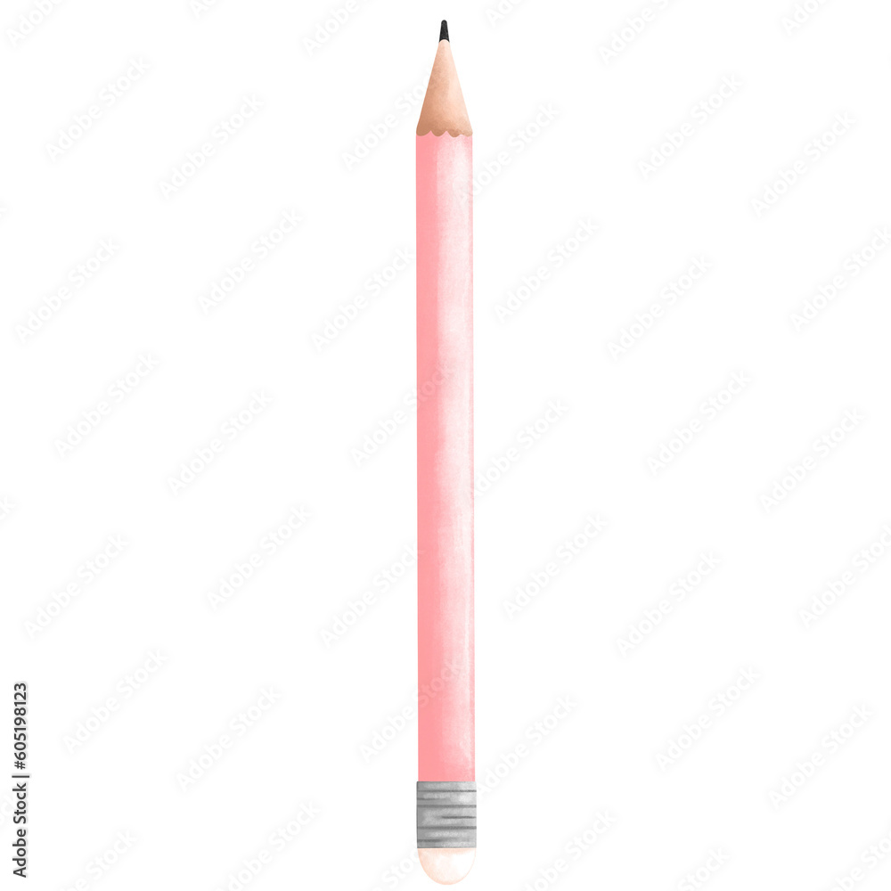 Watercolor pink pencil clipart. Hand drawn cute pencil illustration ...