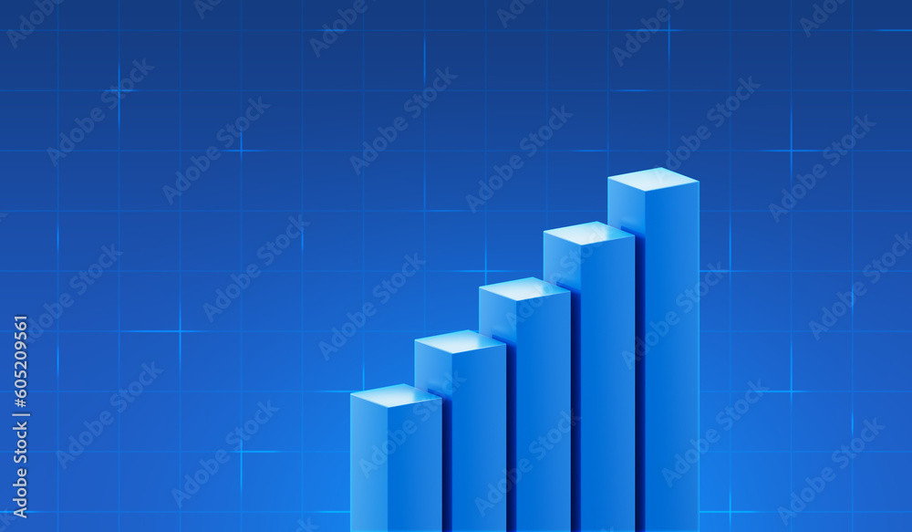 Blue business chart 3d graph growth financial marketing concept on ...