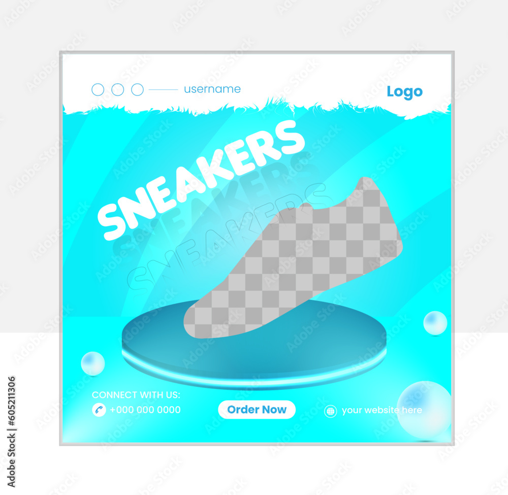 Shoe ad Banner Design, Blue gradient colour, special sale offers social ...