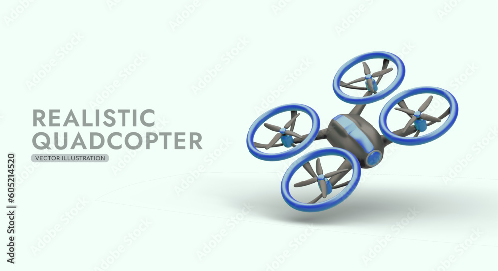 3d realistic blue quadcopter. Poster for company sells mini-drone ...